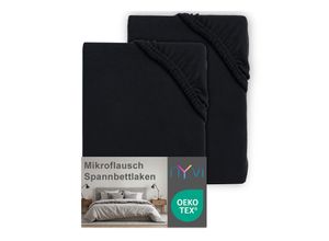 4255636639636 - NYVI Spannbettlaken DreamScience Mikroflausch - Kuschelweiches & Wärmendes Bettlaken Spannbetttuch Farbeschwarz Größe90x200 - 100x200 cm (2er Pack)