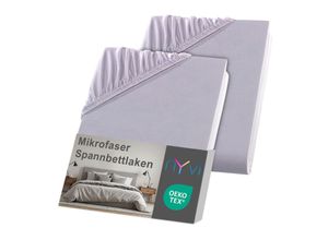 4255636637380 - NYVI Spannbettlaken DreamScience Mikrofaser - Weich & Anschmiegsam Rundumgummizug Bügelfrei Farbesilber Größe180 - 200x220 + 40 cm Boxspringbett (2er Pack)