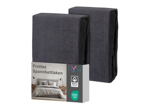 4255636639322 - NYVI Spannbettlaken DreamScience Frottee - Warm und Kuschelig hohe Feuchtigkeitsaufnahme schnell trocknend - Frottier Spannbetttuch Bettlaken Farbeanthrazit Größe180 - 200x220 + 40 cm Boxspringbett (2er Pack)