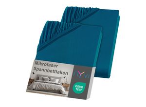 4255636637120 - NYVI Spannbettlaken DreamScience Mikrofaser - Weich & Anschmiegsam Rundumgummizug Bügelfrei Farbepetrol Größe180x200 - 200x200 cm (2er Pack)
