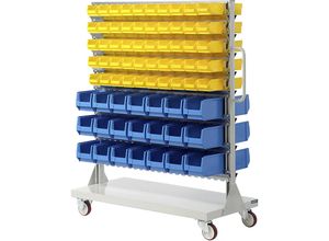 4054666003499 - eurokraft pro Fahrregal mit Sichtlagerkästen doppelseitig HxBxT 1450 x 1170 x 540 mm mit 156 Kästen