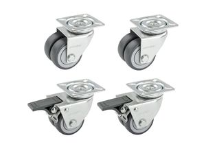 4251260116246 - Set Doppelrollen aus thermoplastischen Gummireifen 4 Lenkrollen davon 2 mit Doppelstopp mit Montageplatte Rad-Ø x Breite 75 x 23 mm Kugellager Proroll