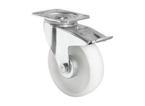 4260654030693 - Polyamid-Reifen weiß Rad-Ø x Breite 150 x 50 mm Montageplatte ab 2 Stk Lenkrolle mit Doppelstopp eurokraft basic