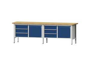 4014641006662 - Werkbank Breite 2800 mm Gestellbauweise 2 Türen 6 Schubladen mit Vollauszug Höhe 890 mm Buchemassivplatte ANKE