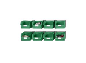 4053133005813 - Einhängeschienen-Set mit Sichtlagerkästen 2 Schienen 8 Kästen grün kaiserkraft