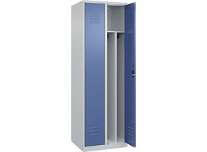 4067521329610 - Schwarz-Weiß-Spind Classic PLUS schmal 2 Abteile Trennwand verkürzt lichtgrau   fernblau B 600 mm mit Bodengleitern Zylinderschloss Trennwand mittig C+P
