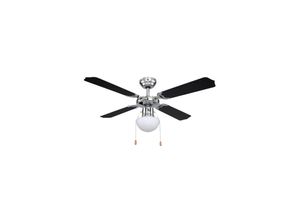 9007371501595 - Deckenventilator mit Beleuchtung Vor Rücklauf Zugschalter Glas Lampe Windmaschine Lüfter Metall chrom Glas kühlen wärmen 1x E27 Fassung d 1066 cm