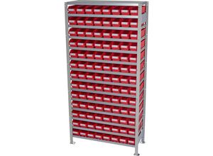 4250621501066 - Steckregal mit Regalkästen Regalhöhe 2100 mm Grundregal Tiefe 400 mm 104 Kästen rot STEMO