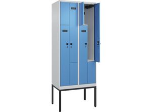 4068192931843 - Z-Spind Evolo PLUS 2 Abteile lichtgrau   lichtblau B 800 mm 4 Fächer mit schmalen Füßen Sicherheits-Drehriegel kaiserkraft