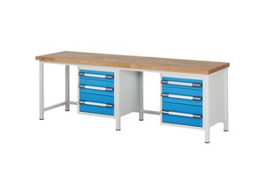4061753277374 - eurokraft pro Werkbank Gestellbauweise Serie 8000 6 Schubladen 2 x 120 2 x 180 2 x 240 mm BxT 3000 x 700 mm
