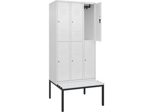 4066681749160 - Doppelstock-Spind Classic PLUS Sitzbank 3 Abteile verkehrsweiß B 900 mm Zylinderschloss untergebaut Kunststoff C+P