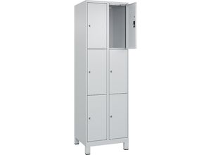 4068192012733 - 3er-Schließfachschrank Evolo PLUS 2 Abteile lichtgrau B 600 mm 6 Fächer mit breiten Füßen Zylinderschloss kaiserkraft