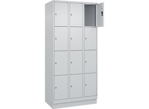 4068192025603 - 4er-Schließfachschrank Evolo PLUS 3 Abteile lichtgrau B 900 mm 12 Fächer mit Bodensockel Zylinderschloss kaiserkraft
