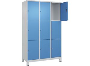 4068192016632 - 3er-Schließfachschrank Evolo PLUS 3 Abteile lichtgrau   lichtblau B 1200 mm 9 Fächer mit breiten Füßen Zylinderschloss kaiserkraft
