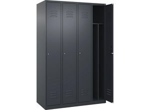 4067521329900 - Schwarz-Weiß-Spind Classic PLUS schmal 4 Abteile Trennwand verkürzt grau B 1200 mm mit Bodengleitern Zylinderschloss Trennwand mittig C+P