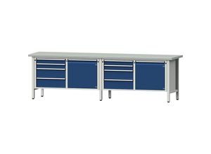 4014641051112 - Werkbank Breite 2800 mm Gestellbauweise 2 Türen 8 Schubladen mit Teilauszug Stahlblechbelagplatte ANKE