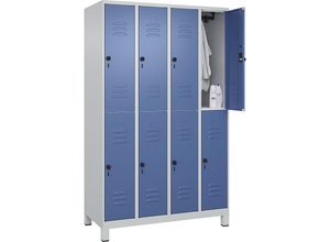 4066681623590 - Doppelstock-Spind Classic PLUS 4 Abteile lichtgrau   fernblau HxB 1950 x 1200 mm mit Füßen Drehriegel C+P