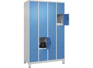 4066681682290 - 5er-Schließfachschrank Classic PLUS 4 Abteile lichtgrau   lichtblau B 1200 mm 20 Fächer mit Füßen C+P