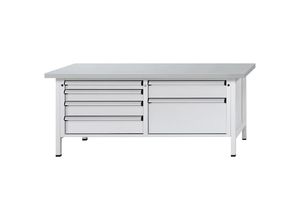 4014641405335 - Werkbank mit XL XXL-Schubladen Gestellbauweise Breite 2000 mm 6 Schubladen Stahlblechbelagplatte Front lichtgrau ANKE