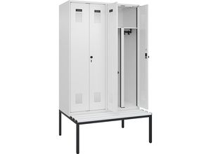 4068192373872 - Schwarz-Weiß-Spind Evolo PLUS Sitzbank 4 Abteile Trennwand verkürzt weiß B 1200 mm Sicherheits-Drehriegel mit untergebauter Sitzbank Kunststoff kaiserkraft