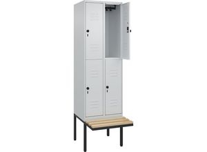 4066681747029 - Doppelstock-Spind Classic PLUS Sitzbank 2 Abteile lichtgrau B 600 mm Sicherheits-Drehriegel auskragend Buche-Hartholz C+P