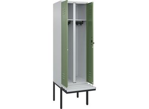 4066681788855 - Schwarz-Weiß-Spind Classic PLUS Sitzbank 1 Abteil lichtgrau   resedagrün B 600 mm Sicherheits-Drehriegel auskragend Kunststoff C+P