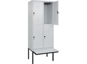 4066681799844 - Doppelstock-Spind Classic PLUS Sitzbank 2 Abteile lichtgrau B 800 mm Sicherheits-Drehriegel auskragend Kunststoff C+P