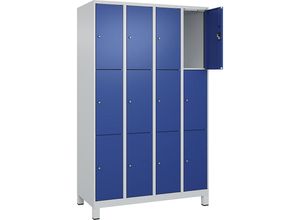 4068192017882 - 3er-Schließfachschrank Evolo PLUS 4 Abteile lichtgrau   enzianblau B 1200 mm 12 Fächer mit breiten Füßen Zylinderschloss kaiserkraft
