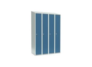 7042423492164 - Spind Fydor 4 Abteile lichtgrau   brillantblau B 1200 mm 4 Abteile schräge Dachform Vorhängeschloss kaiserkraft