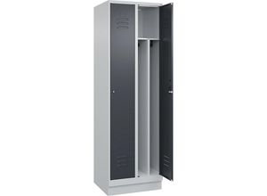 4066681653627 - Schwarz-Weiß-Spind Classic PLUS schmal 2 Abteile Trennwand verkürzt lichtgrau   grau B 600 mm mit Bodensockel Zylinderschloss Trennwand mittig C+P