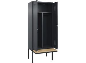 4068192201519 - Schwarz-Weiß-Spind Evolo PLUS Sitzbank 2 Abteile Trennwand verkürzt grau B 800 mm Sicherheits-Drehriegel mit auskragender Sitzbank Buche kaiserkraft