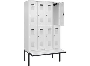 4068192405016 - Doppelstock-Spind Evolo PLUS Sitzbank 4 Abteile weiß B 1200 mm Zylinderschloss mit auskragender Sitzbank Kunststoff kaiserkraft
