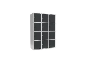 7042423062374 - 4er-Schließfachschrank Fydor 3 Abteile lichtgrau   grau B 1200 mm 3 Abteile flache Dachform Vorhängeschloss kaiserkraft