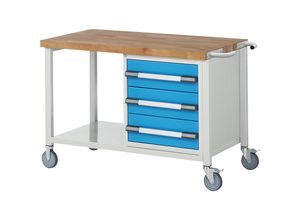 4061753038333 - eurokraft pro Fahrbare Werkbank Serie 8000 Gestellbauweise 3 Schubladen Ablageboden BxT 1250 x 700 mm