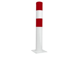 4055381177922 - Moravia Gmbh - Rammschutz-Poller zum Aufdübeln feuerverzinkt und weiß kunststoffbeschichtet + rot lackierte Streifen Durchm 159 mm Höhe 1200 mm