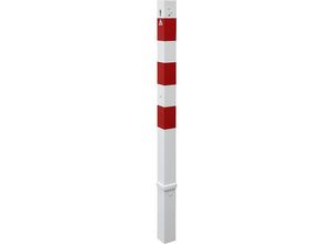 4250384711955 - Absperrpfosten 70 x 70 mm weiß   rot herausnehmbar mit Profilzylinder ohne Öse Schake