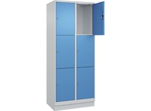 4068192023920 - 3er-Schließfachschrank Evolo PLUS 2 Abteile lichtgrau   lichtblau B 800 mm 6 Fächer mit Bodensockel Zylinderschloss kaiserkraft