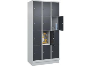 4066681684430 - 4er-Schließfachschrank Classic PLUS 3 Abteile lichtgrau   grau B 900 mm 12 Fächer mit Bodensockel C+P