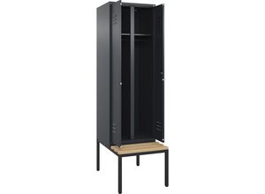 4066681819832 - Schwarz-Weiß-Spind Classic PLUS Sitzbank 1 Abteil grau B 600 mm Zylinderschloss untergebaut Buche-Hartholz C+P
