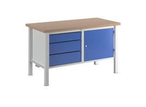 4061753284006 - Werkbank Breite 1500 mm 3 Schubladen 1 x 125   2 x 175 mm 1 Tür 475 mm lichtgrau   enzianblau kaiserkraft