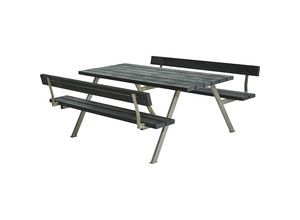5703393740083 - Gruppensitzbank für 6 Personen LxT 1770 x 1850 mm Recycling-Kunststoff-Planken mit Rückenlehnen schwarz kaiserkraft