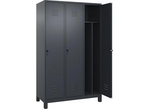 4066681650398 - Schwarz-Weiß-Spind Classic PLUS schmal 3 Abteile Trennwand verkürzt grau B 1200 mm mit Füßen Drehriegel Trennwand mittig C+P