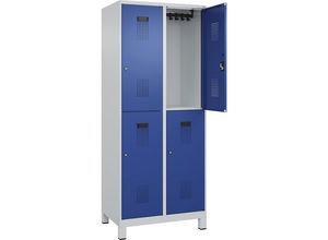4067521974780 - Doppelstock-Spind Evolo PLUS 2 Abteile lichtgrau   enzianblau B 800 mm mit breiten Füßen Zylinderschloss C+P