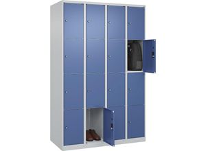 4067521353134 - 4er-Schließfachschrank Classic PLUS 4 Abteile lichtgrau   fernblau B 1200 mm 16 Fächer mit Bodengleitern C+P