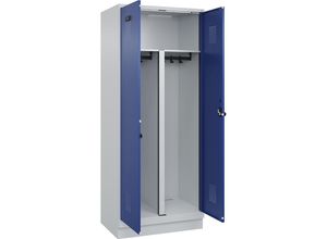 4067521932377 - Schwarz-Weiß-Spind Evolo PLUS 1 Abteil Trennwand verkürzt lichtgrau   enzianblau B 800 mm mit Bodensockel Sicherheits-Drehriegel kaiserkraft