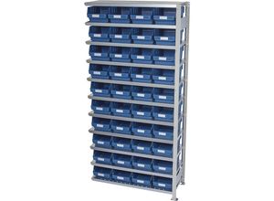 4250621501165 - Steckregal mit Regalkästen Regalhöhe 2100 mm Anbauregal Tiefe 400 mm 40 Kästen blau STEMO