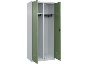4067521332498 - Schwarz-Weiß-Spind Classic PLUS 1 Abteil lichtgrau   resedagrün HxB 1850 x 800 mm mit Bodengleitern Drehriegel C+P