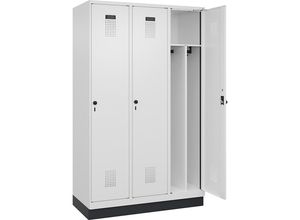 4067521948668 - Schwarz-Weiß-Spind Evolo PLUS schmal 3 Abteile Trennwand verkürzt weiß B 1200 mm mit Bodensockel Sicherheits-Drehriegel kaiserkraft
