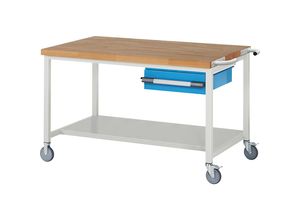 4061753265555 - eurokraft pro Fahrbare Werkbank Serie 8000 Gestellbauweise 1 Hängeschublade Ablageboden BxT 1500 x 900 mm