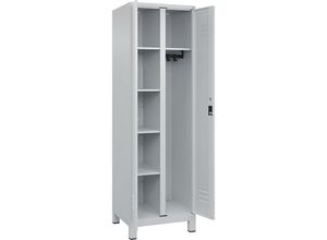 4067521054284 - Putzmittelspind Classic PLUS 1 Abteil Trennwand mittig lichtgrau B 600 mm mit Füßen Zylinderschloss C+P